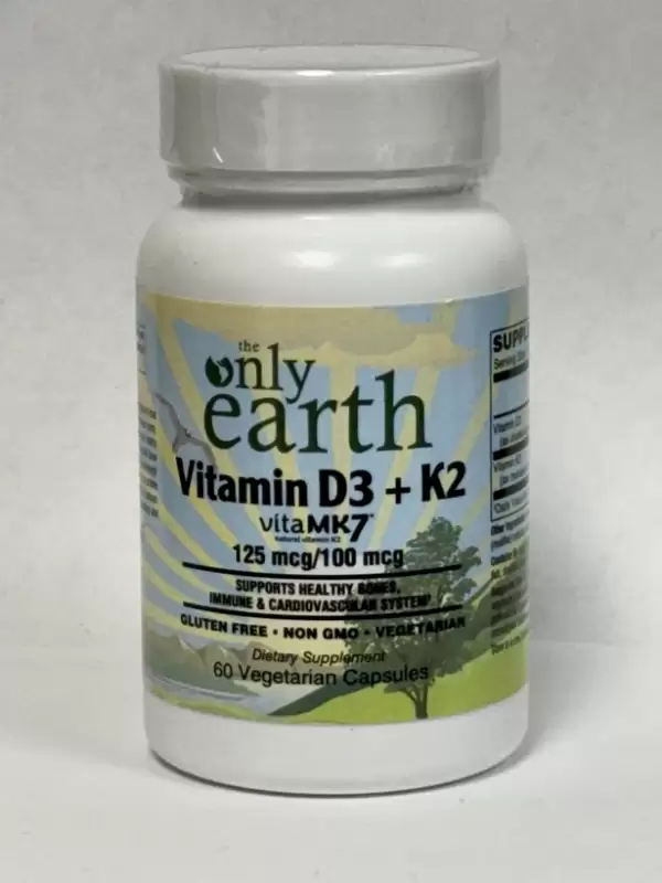 The Only Earth Vitamin D3+K2 125Mcg/100Mcg 60 Vegetarian Capsules - The ...
